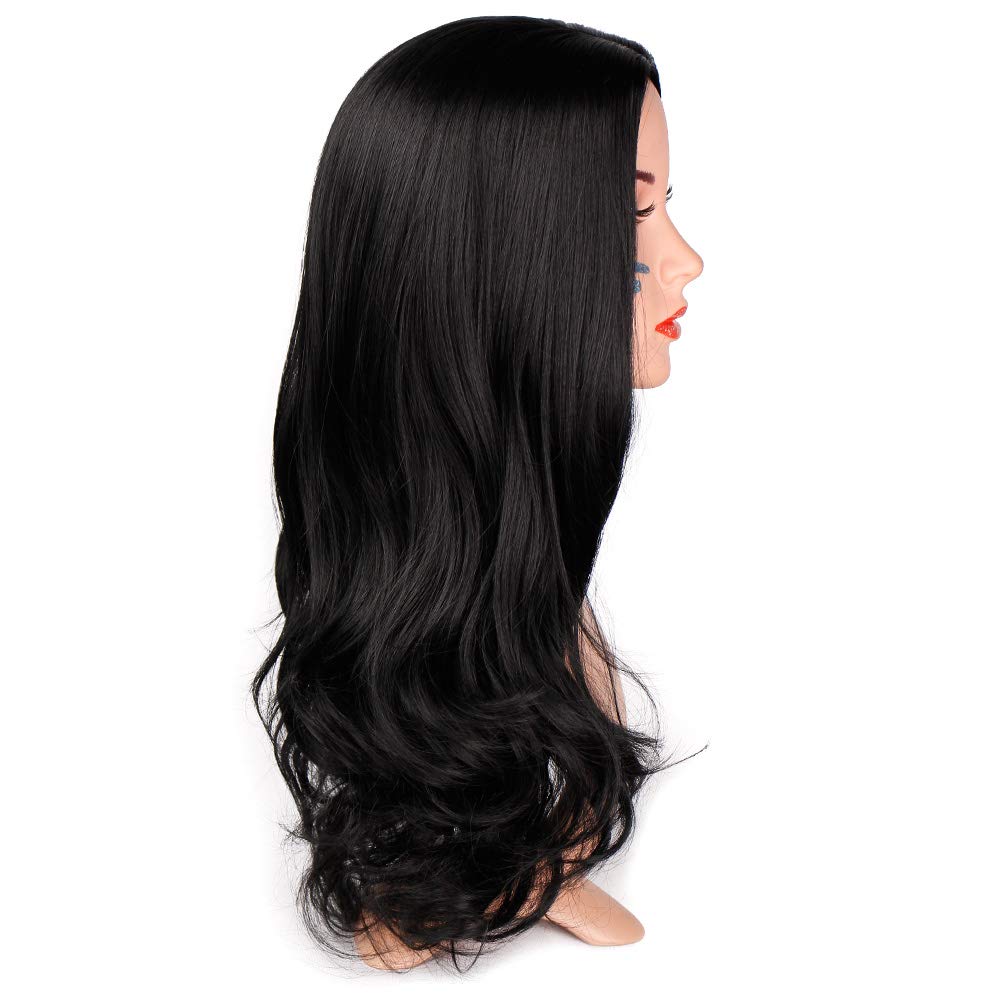 AISI QUEENS Black Wavy Wigs for Women Long Curly Wig Synthetic Party Wigs Middle Part Full Wigs Natural Looking 20 Inch