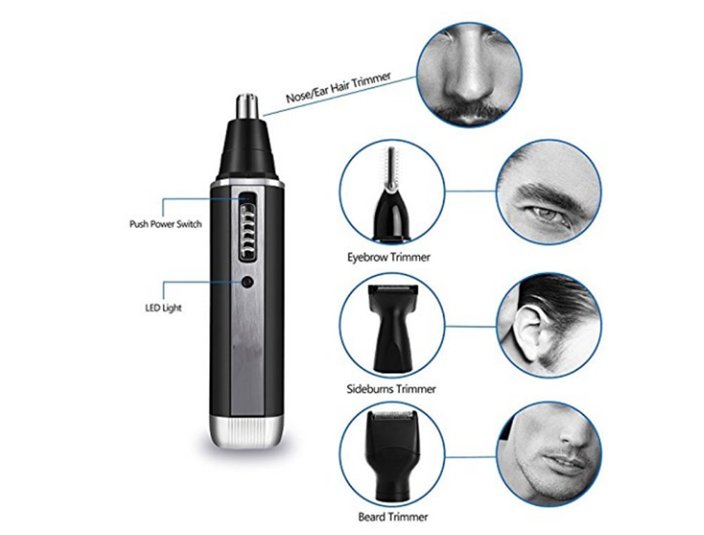 4 in 1 Rechargeable Nose Sideburn Eyebrow Beard Ear Hair Trimmer for Men & Women, Nose Ear Trimmer/Beard Trimmer/Sideburn Trimmer/Eyebrow Trimmer (Black)