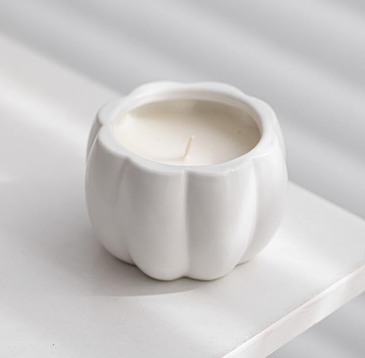 123Arts Ceramic Pumpkin Candle Holder with Lid, Halloween Decorative Ornament,Without Candle