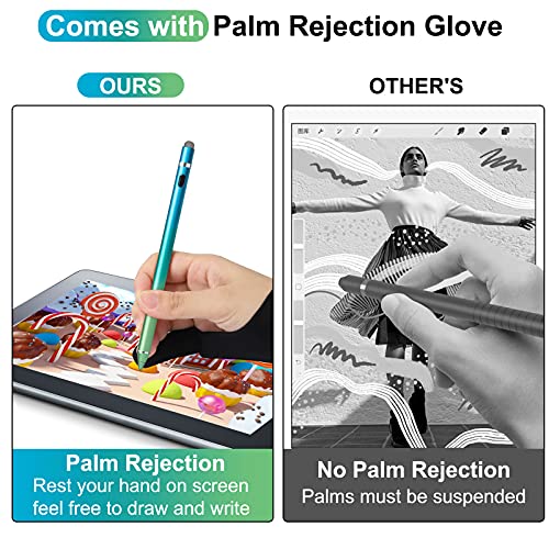 Stylus Pen for Touch Screens, Active Digital Pens Rechargeable 1.5mm Fine Tips Smart Pencil Compatible with iPad iPhone and Most Tablet with Glove by OOCLCURFUL (Blue+Light Green)