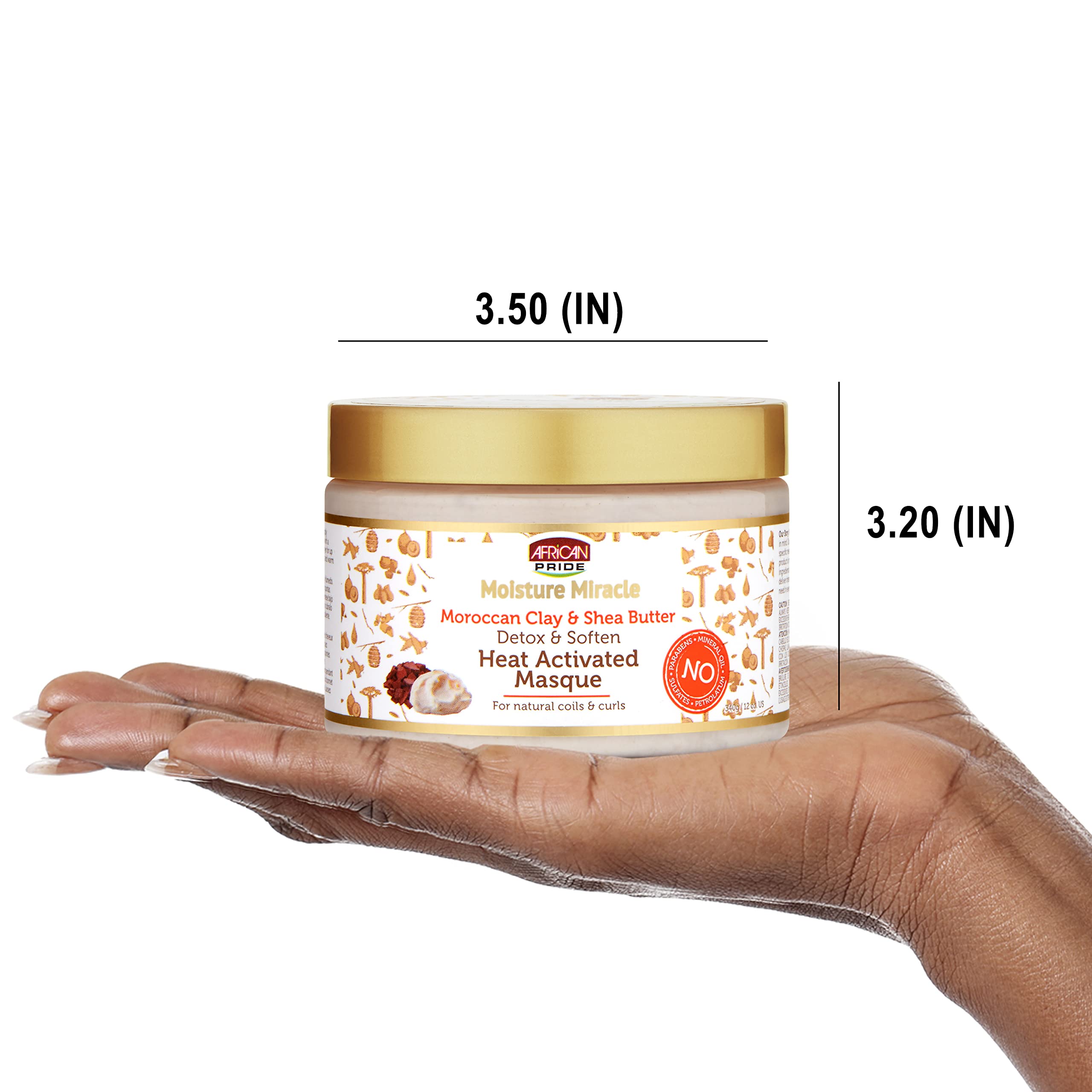 African Pride Moisture Miracle Moroccan Clay & Shea Butter Heat Activated Masque - For Natural Coils & Curls, Detoxes & Softens, Removes Impurities & Product Build-Up from Hair 12 oz