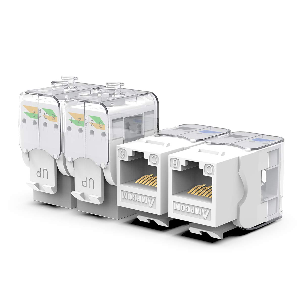 AMPCOM CAT6 Keystone Jack Tool-Less RJ45 UTP, No Punch-Down Tool Required Module Coupler 10-Pack White
