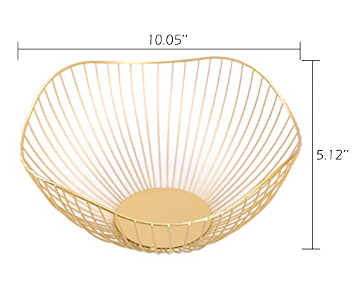 IBWell High Style Curved-Edge Modern Creative Stylish Single Tier Dish,Metal Iron Wire Fruit Vegetables Bread Decorative Stand Serving Bowls Basket Holder (Gold)