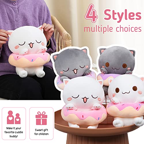 AIXINI Cute Plush Donut Cat Stuffed Animal, Super Soft Kawaii Cat Kitten Plushies for Kids 10inch (White,B)