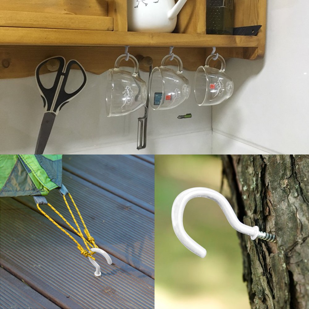 25 Pack Cup Hook Ceiling Hooks, 2.9 Inches, FineGood Vinyl Coated Screw Hanger for Indoor and Outdoor Use - White