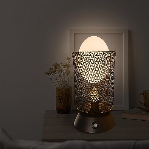 38°GARDEN LED Flame Table Lamp Battery Operated Rechargeable Ambience Lantern Metal Cage with Flickers Warm Light Touch Dimmable Bedside Lamp Cordless Nightlight Decor for Patio Porch Home Gift