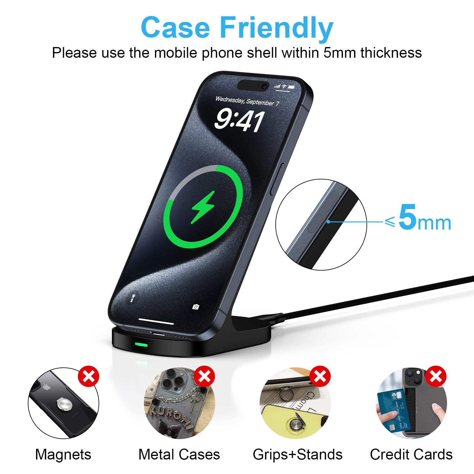 15W Fast Wireless Charger Phone Charging Stand for Google Pixel 8a/8 Pro/7a/7/6 Pro/5,Android Phone Wireless Charging Station Charger for Samsung Galaxy Z Fold 5/Z Flip 5/S24 Ultra/S23/S22/S21/S20/S10