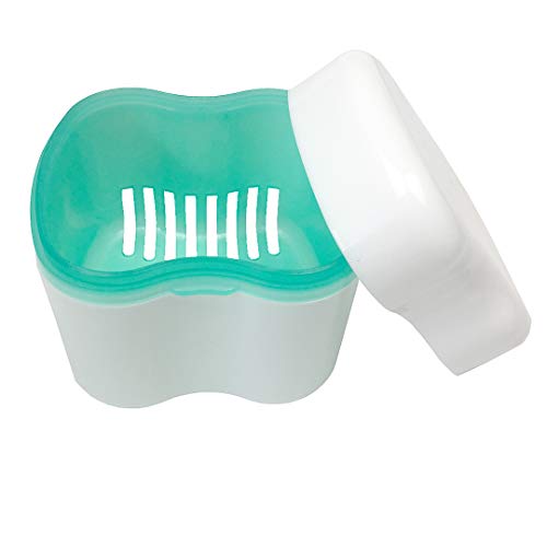 Bearals Denture Case, Denture Bath, Denture Cup with Strainer, Denture Box Container, Denture Cleaner Box (Green)