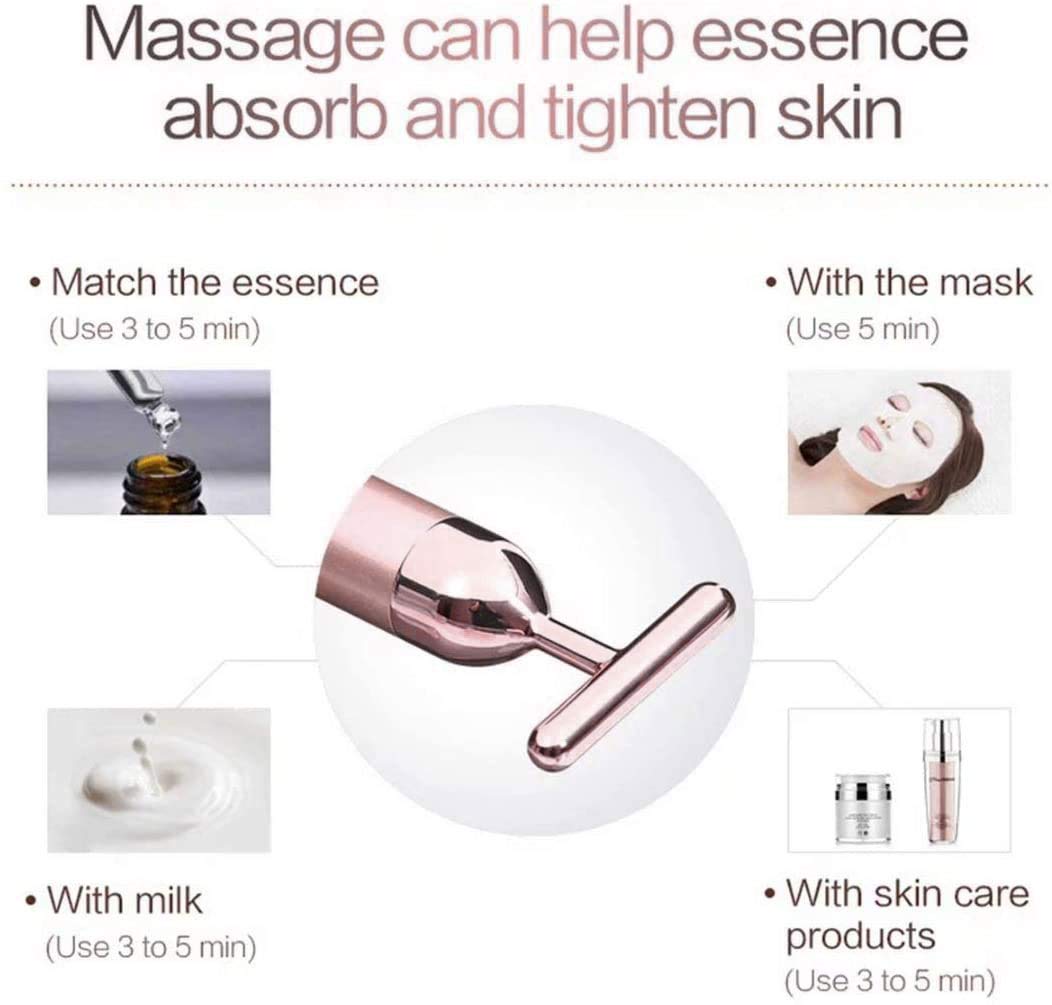 Horolas Beauty Bar 24k Golden Pulse Facial Massager, GOODYBUY T-Shape Electric Sign Face Massage Tools for Sensitive Skin Face Pull Tight Firming Lift