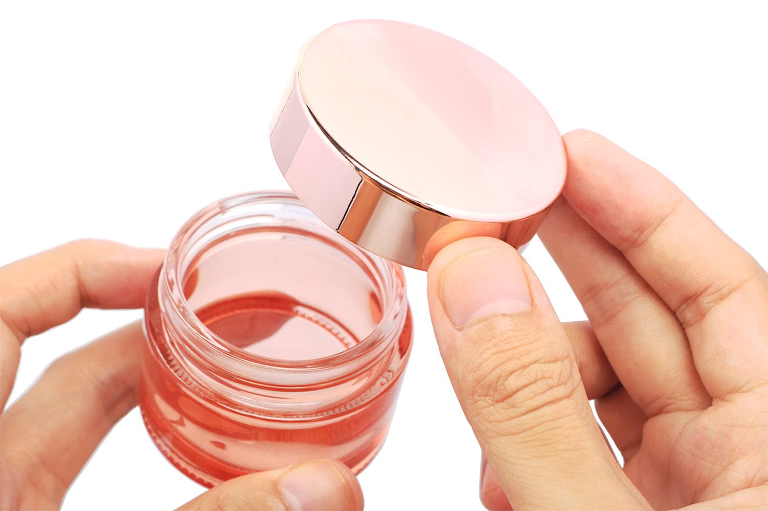 Pink Glass Cream Jar,4 Pack 1.7 oz/50g Face Lotion Jar Pot,Empty Refillable Glass Cosmetic Cream Bottle Container With Rose-Golden Cover,Inner Liners for Moisturizer,Eyeshadow,Makeup Emulsion