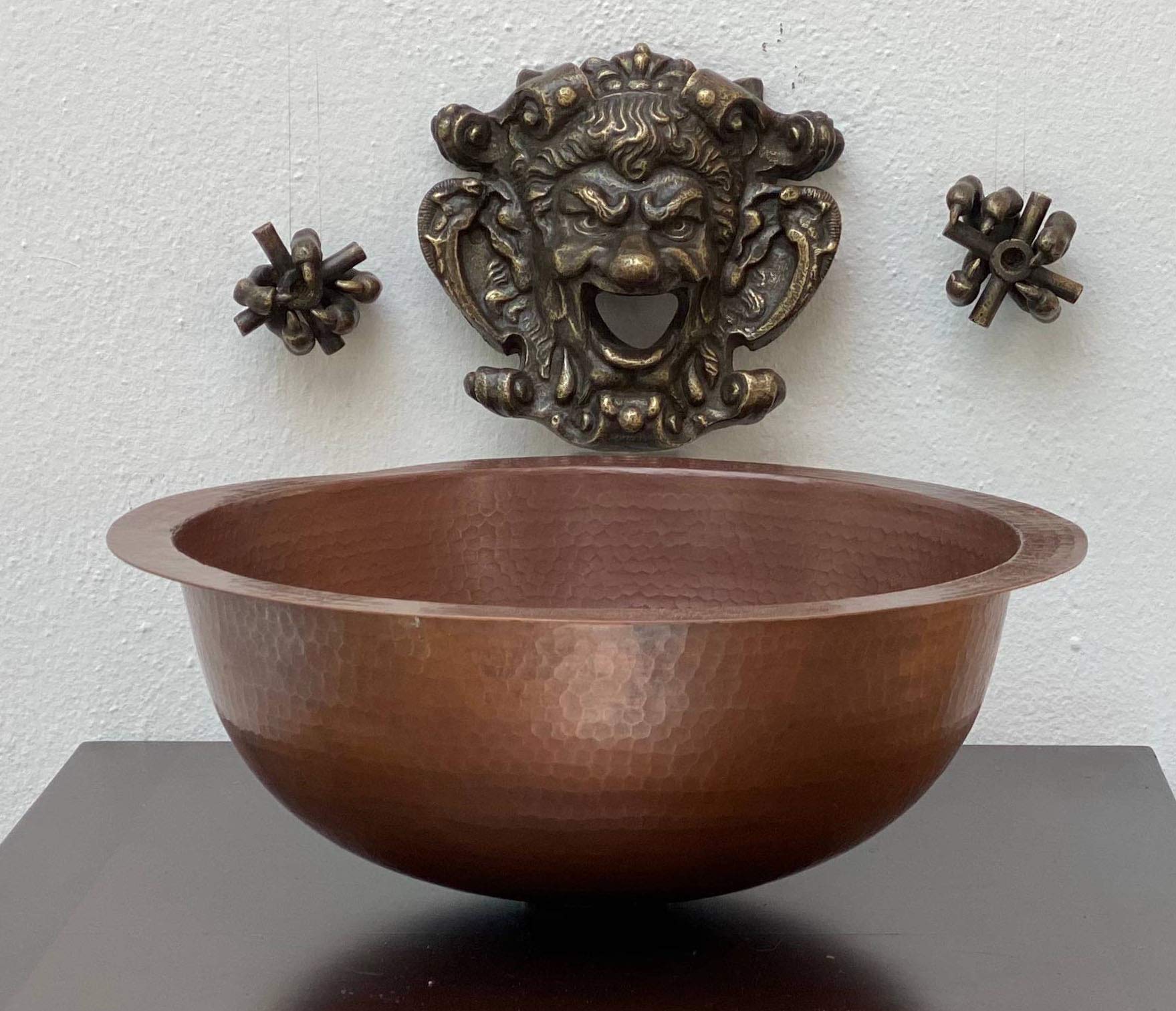 15" Round Copper Bathroom Sink Mexican Copper Bath Sink Pure Copper Hand Hammered Dual Mount Brown CPS06