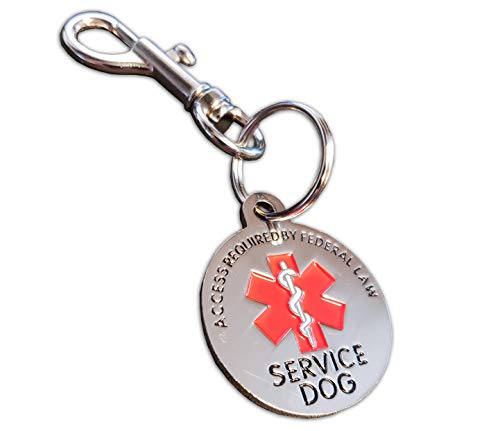 ActiveDogs.com Double Sided Service Dog Chrome Tag, ADA Access Required Federal Law Clip Tag w/Red Medical Alert Symbol - 1.25"