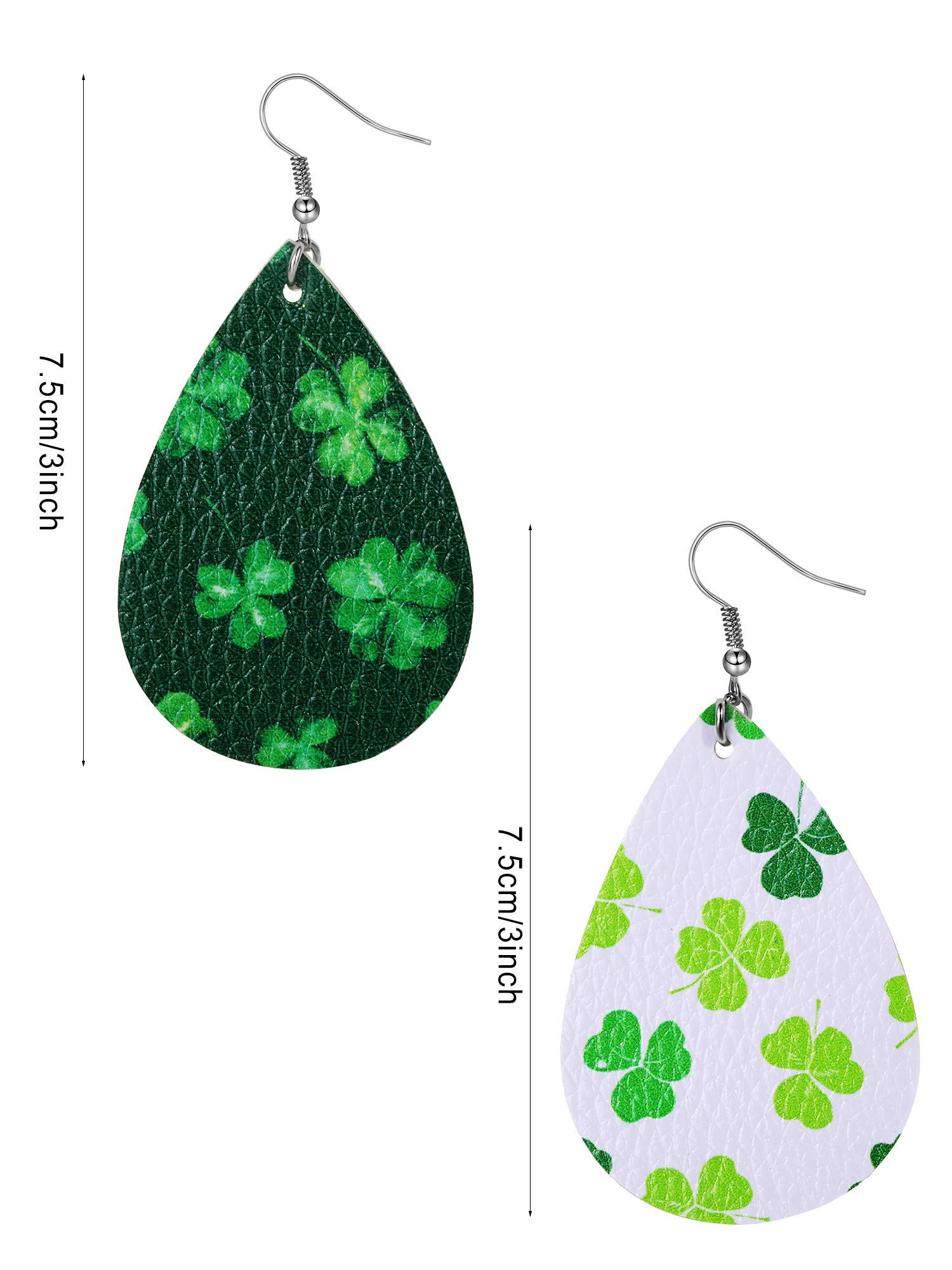 16 Pairs St. Patrick's Day Shamrock Dangle Earring Faux Leather Clover Drop Earrings Green Plaid Teardrop Earrings