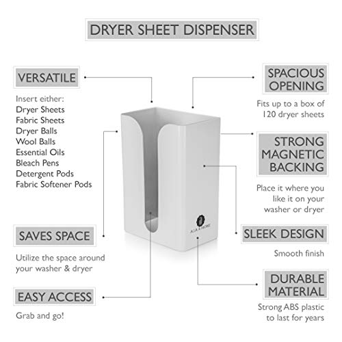 Dryer Sheet Dispenser Magnetic - Sleek Dryer Sheet Holder for Neat Storage Of Laundry Softener Sheets - Sturdy Case for Fabric Softener Sheet for Laundry Room - Compact Dryer Sheet Caddy (Light Grey)