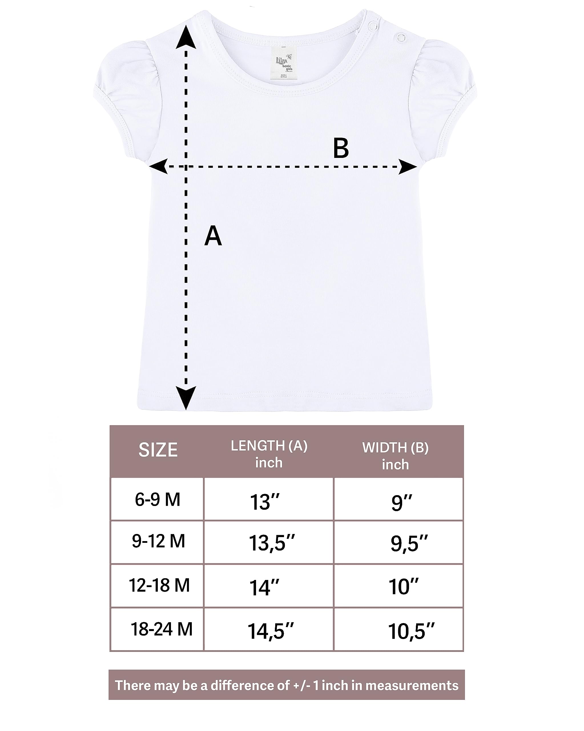 Lilax Baby Girls' Basic T-Shirt Short Sleeve Crewneck Tee 12-18 Months, White