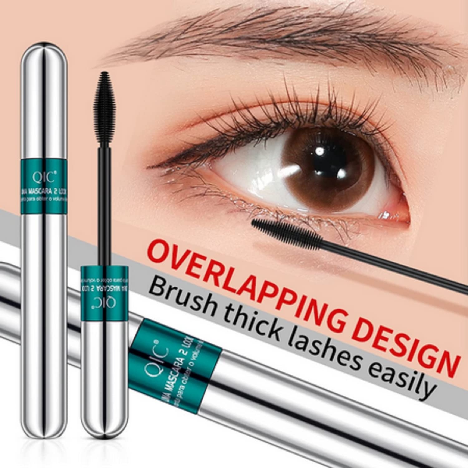 2 Pack Lash Cosmetics Mascara 5x Longer Lash Mascara, 2 in 1 Black Mascara Waterproof Mascara Volume and Length Eye Cosmetics Long-Lasting Natural Liquid Eyelash Mascara Black Makeup