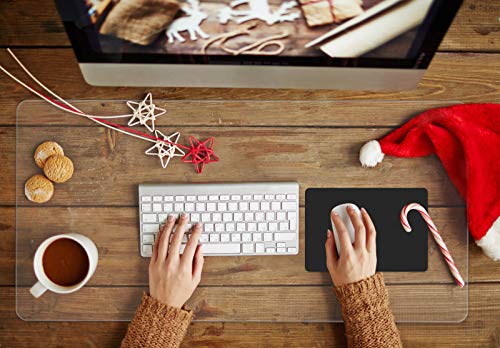 Clear Desk Pad Blotter on Top of Desks Office Table Protector Laptop Computer Keyboard Desktop Plastic PVC Transparent Non-slip Desk Writing Mat Organizer Mouse Pad Included Waterproof 16 X 32 Inches