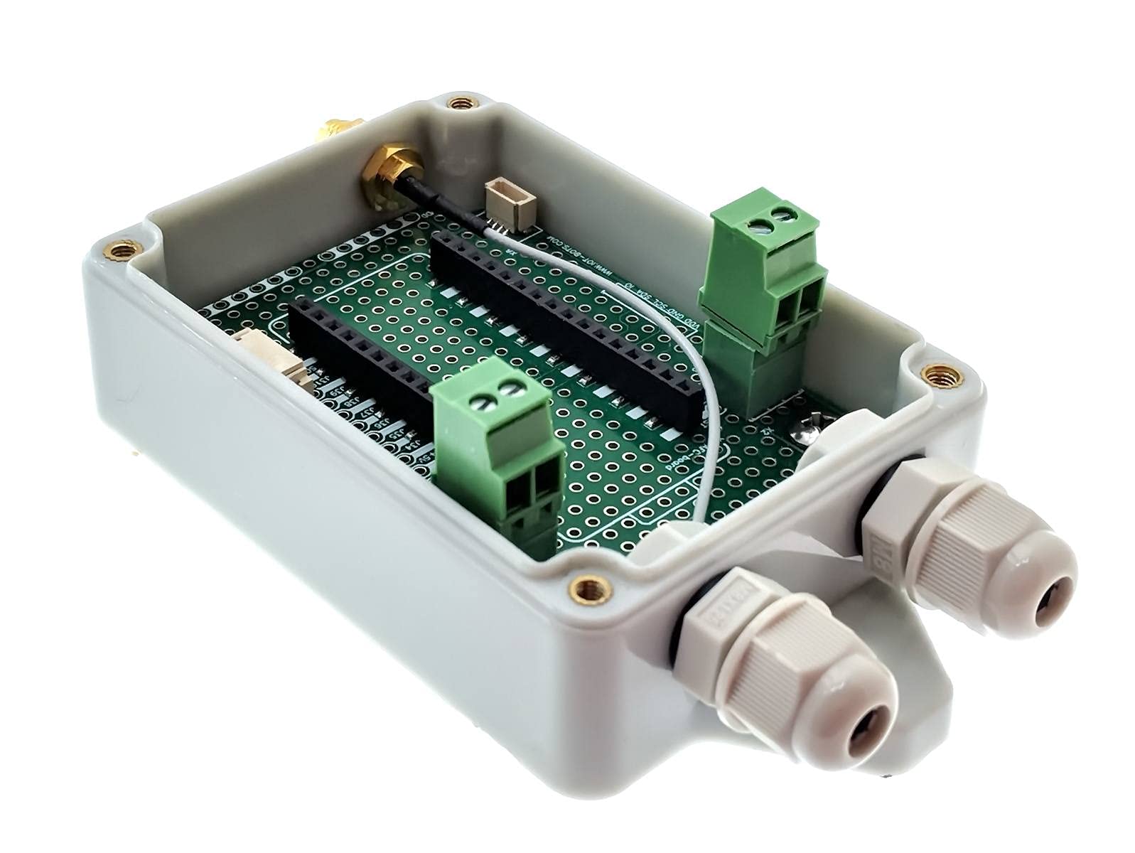 qBoxMini AFC DIY IOT Enclosure Kit (One SMA), IOT Enclosure for Feather ESP32 Cellular LoRa WiFi Arduino Board, Waterproof IP65 Enclosure with Glands, prototyping PCB, connectors Set and SMA