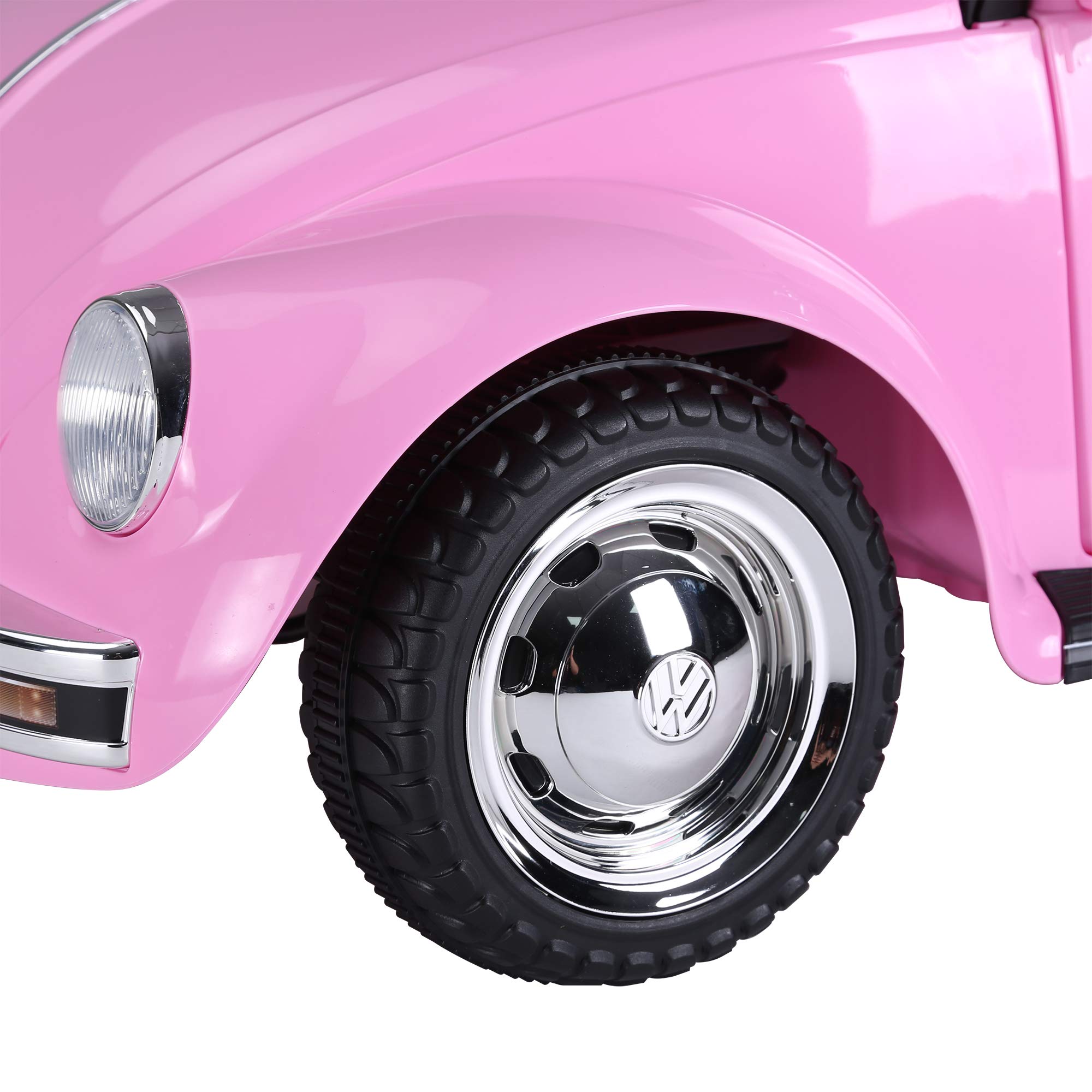 Aosom Licensed Volkswagen Beetle Electric Kids Ride-On Car 6V Battery Powered Toy with Remote Control Music Horn Lights MP3 for 3-6 Years Old Pink