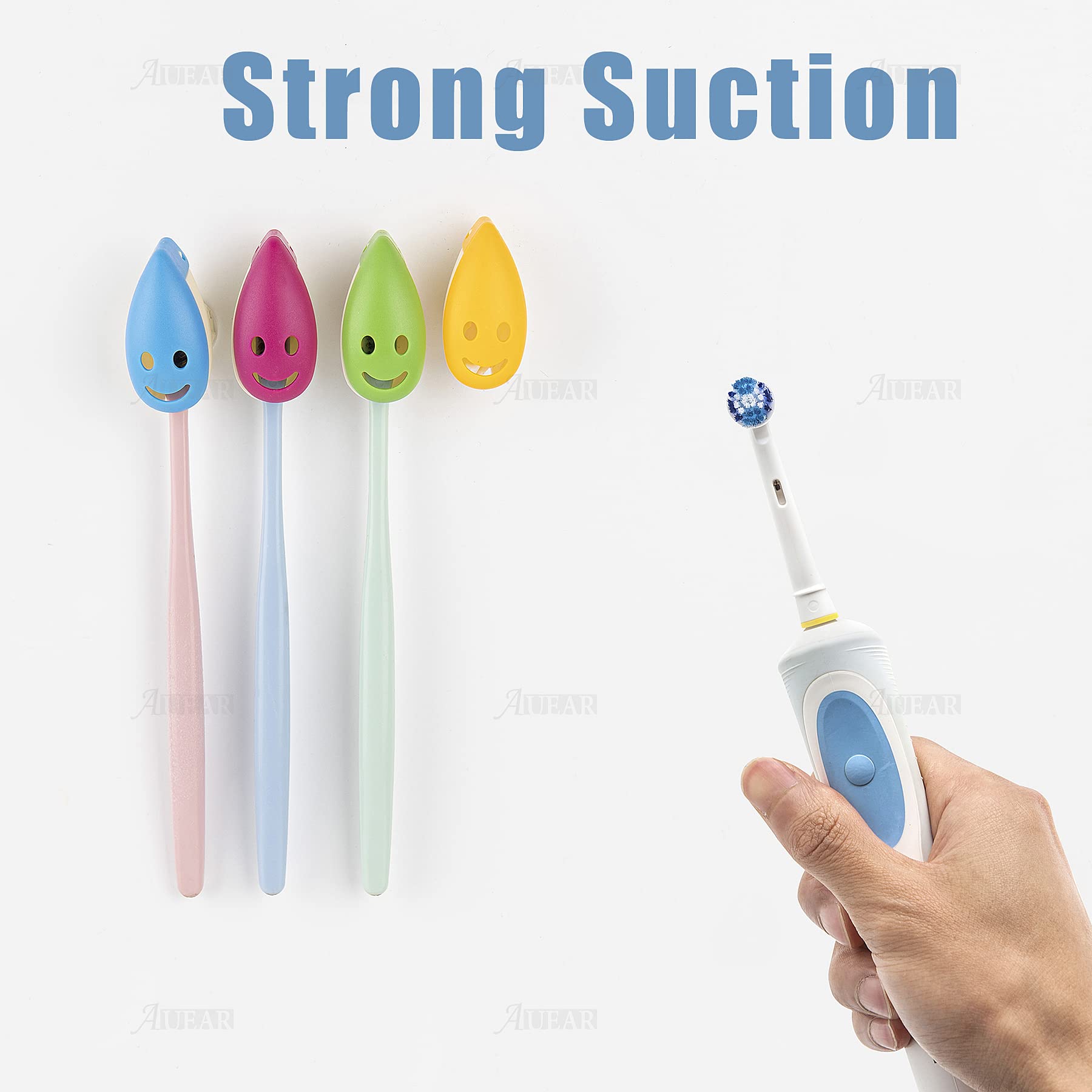 AUEAR, 8 Pack Happy Face Toothbrush Head Cover Cap with Suction Cup Cute Portable Protective Covers Case for Home Travel Outdoor Camping 4 Colors