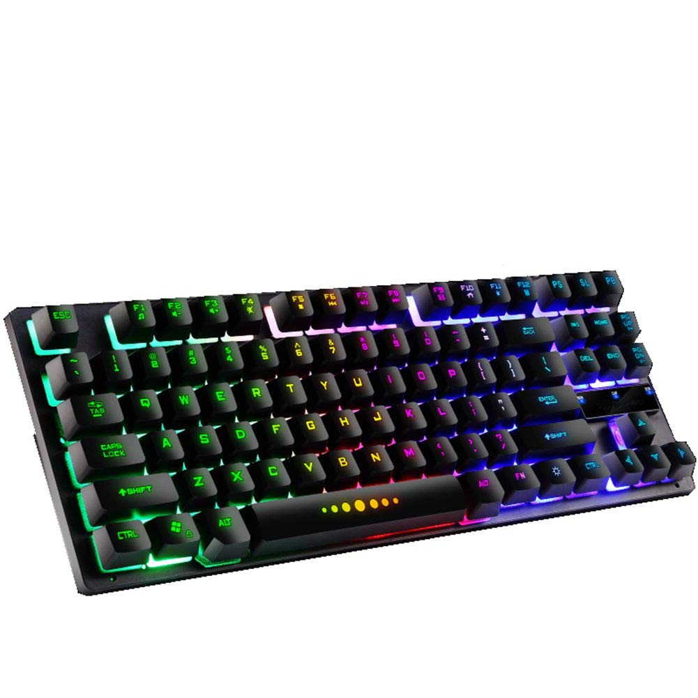 Limouyin 87Key Wired Gaming Keyboard with Crater Architecture, Portable Durable Keyboard Gaming Mechanical Ergonomic Computer Supplies GK10 LED Backlight for Desktop Laptop Universal Type, Black