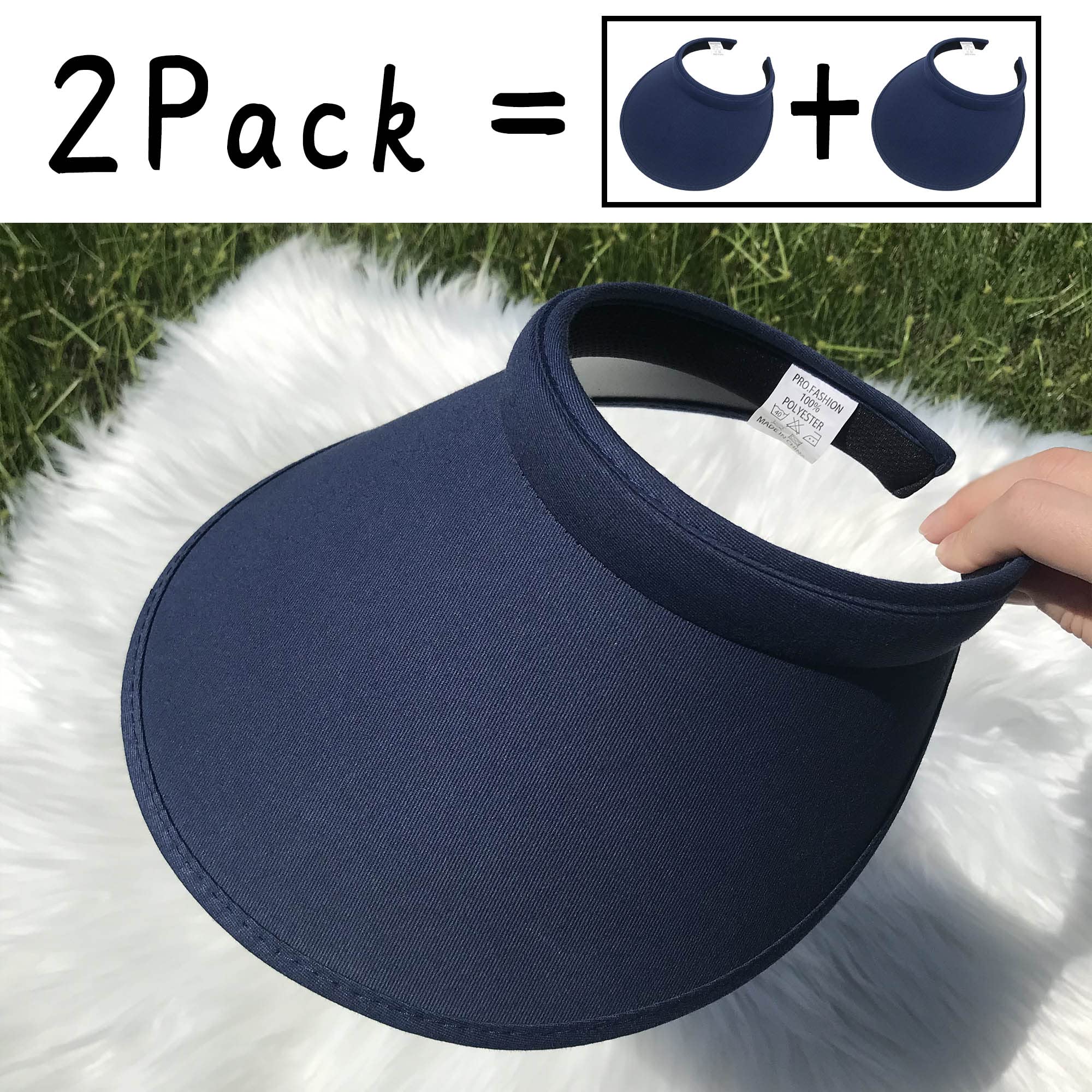 2 Pack Visor Women Men Large Brim Hats Adjustable Uv Protection Outdoor Sports Visors Clip On Cap Golf Bicycle Blue (Navy)