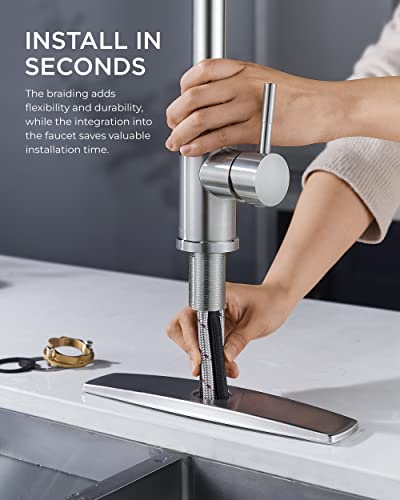 FORIOUS Kitchen Faucet with Pull Down Sprayer Brushed Nickel, High Arc Single Handle Kitchen Sink Faucet with Deck Plate, Commercial Modern rv Stainless Steel Kitchen Faucets, Grifos De Cocina