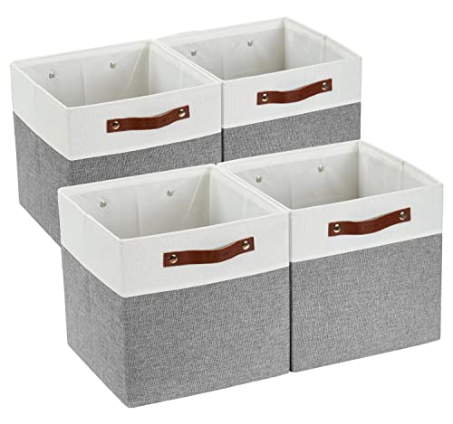 DECOMOMO 13 inch Cube Storage Bins 13 X 13 Storage Cubes, Fabric Cube Storage Bin for Clothes Toys Books Shelves Closet Bedroom Bathroom Nursery (Grey and White, 4pcs)