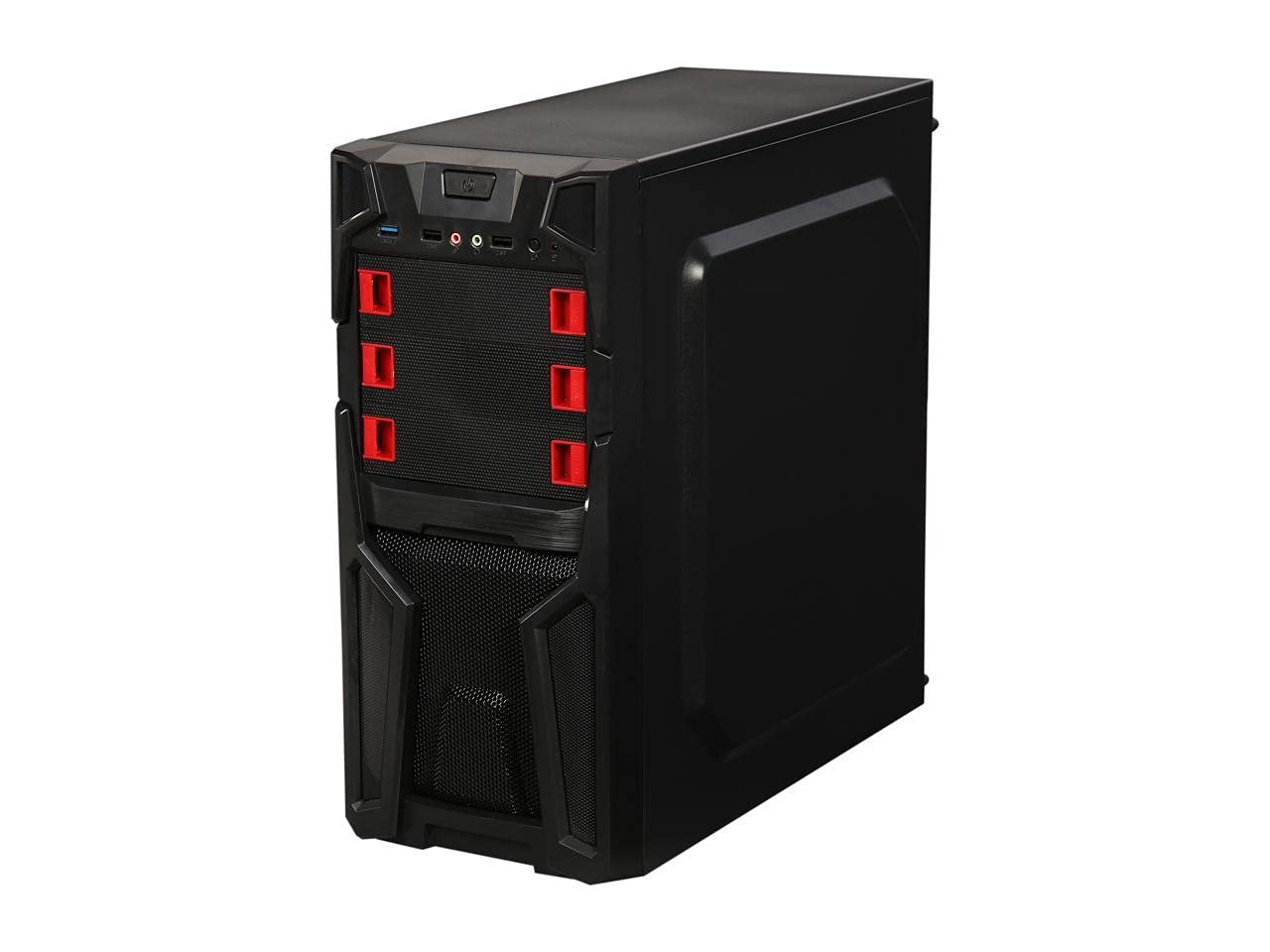 DIYPC Solo-T2-R Black USB 3.0 ATX Mid Tower Gaming Computer Case with 2 x Red Fans (1x 120mm LED Fan x Front, 1x 120mm Fan x Rear) Pre-Installed