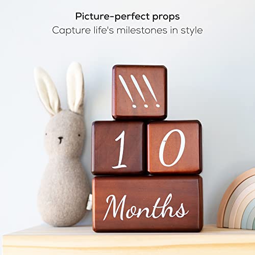 First Landings Milestone Blocks - Wooden Milestone Markers for Baby's First Year - Dark Brown