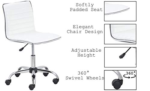 BTEXPERT BTExpert Swivel Mid Back Armless Ribbed Designer Task Chair Leather Soft Upholstery Office Chair - White