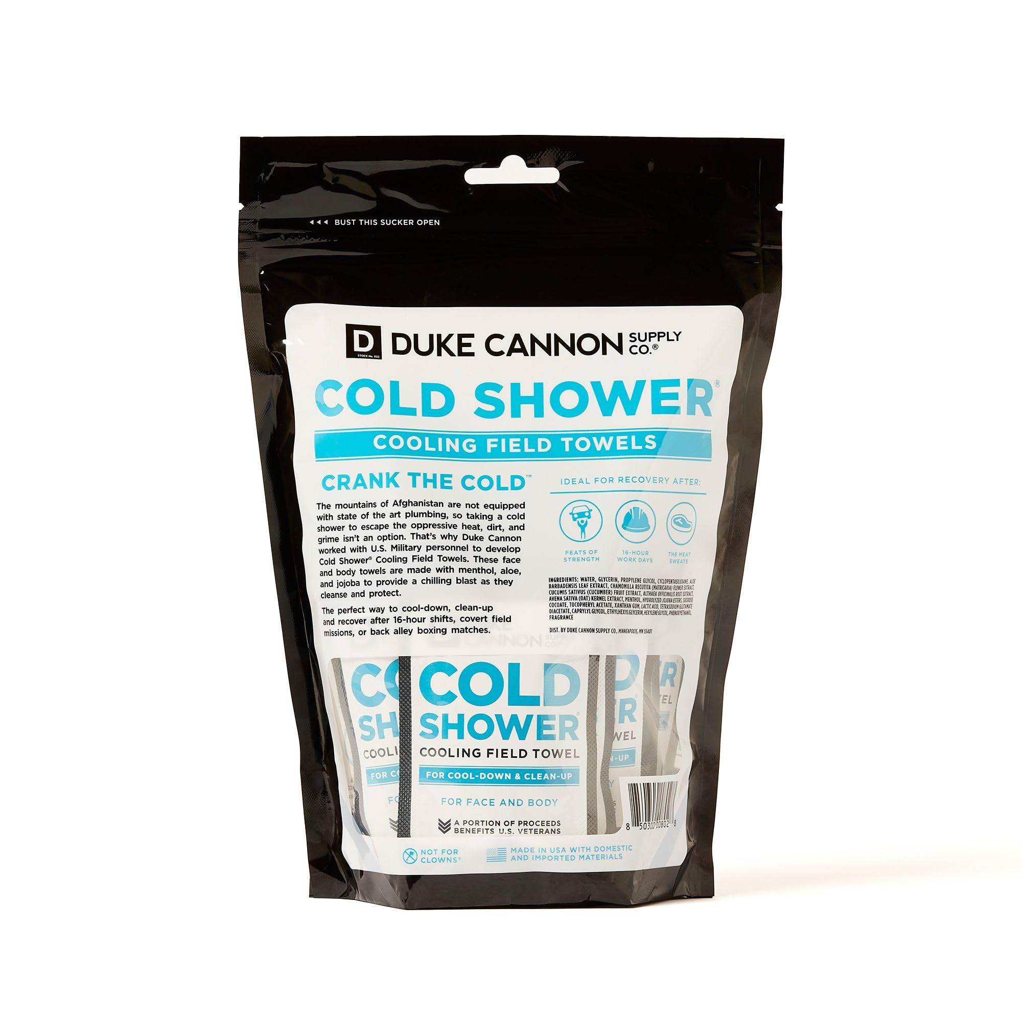 Duke Cannon Cold Shower Cooling Field Towels For Face & Body-15 packs