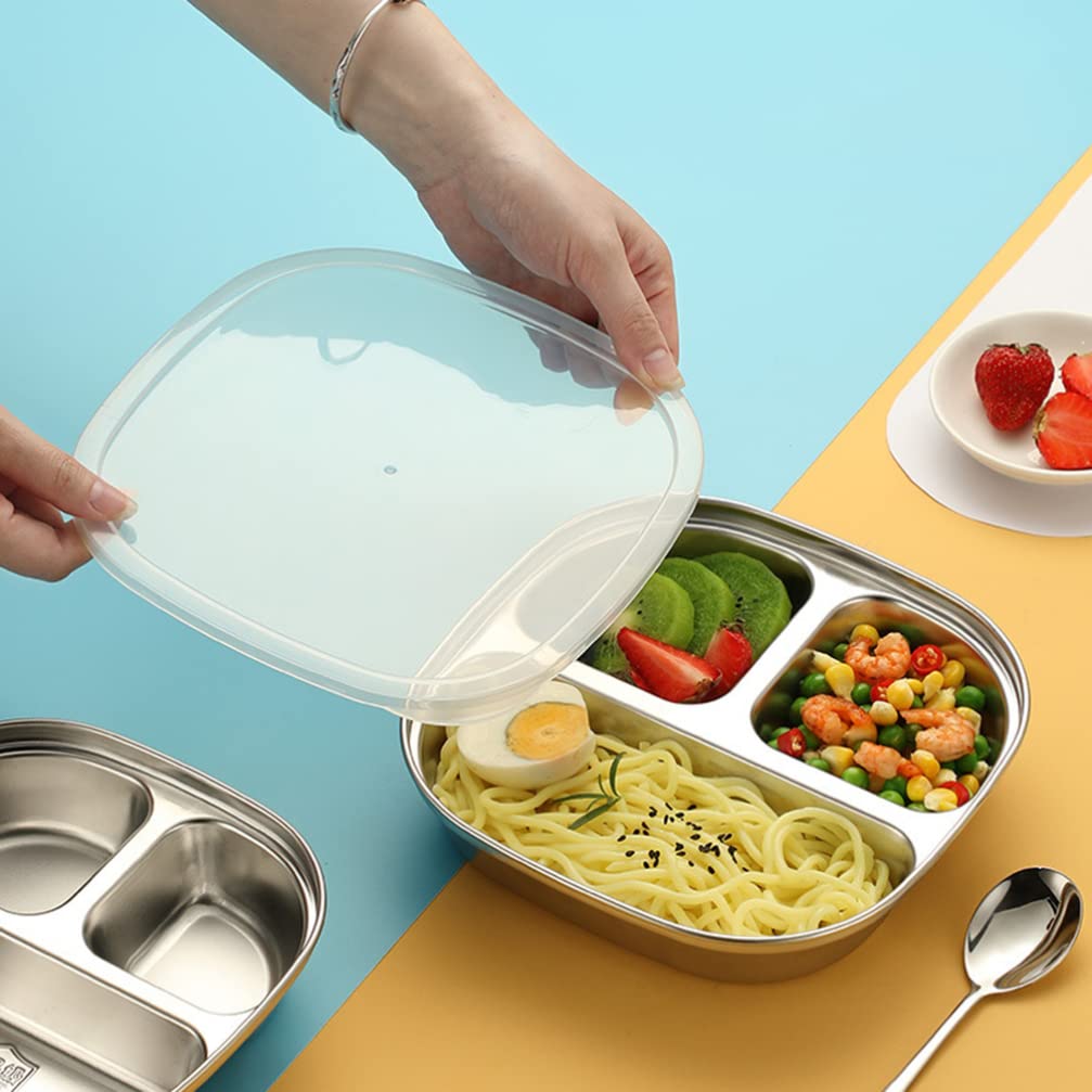 2 Pack Stainless Steel Divided Plate Small Child Plate with 3-Compartment, Portion Control Serving Platter, Mess Food Sectioned Tray for Dinner, Lunch, Cafeteria, Kids 6 inches