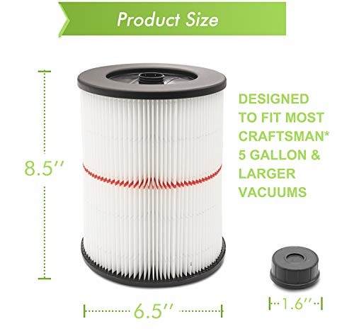 2 Pack Cartridge Filter for Craftsman 17816 9-17816 Wet/Dry Air Filter Replacement Part fit 5/6/8/12/16/32 Gallon & Larger Vacuum Cleaner
