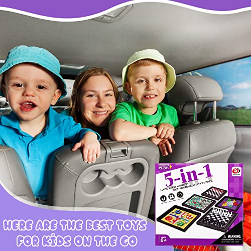 5 in 1 Small Magnetic Checkers Board Game Set Travel Game Road and Flight Trip Essentials Magnetic Travel Chess Checkers for Trip Camping Activities Party Game for Adults and Teens
