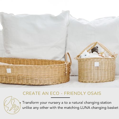 BEBE BASK Baby Diaper Caddy Organizer in Organic Rattan w Removable Divider - Luxury Wicker Diaper Caddy Basket Makes The Perfect Cute Diaper Caddy for Baby Girl & Diaper Caddy for Baby Boy