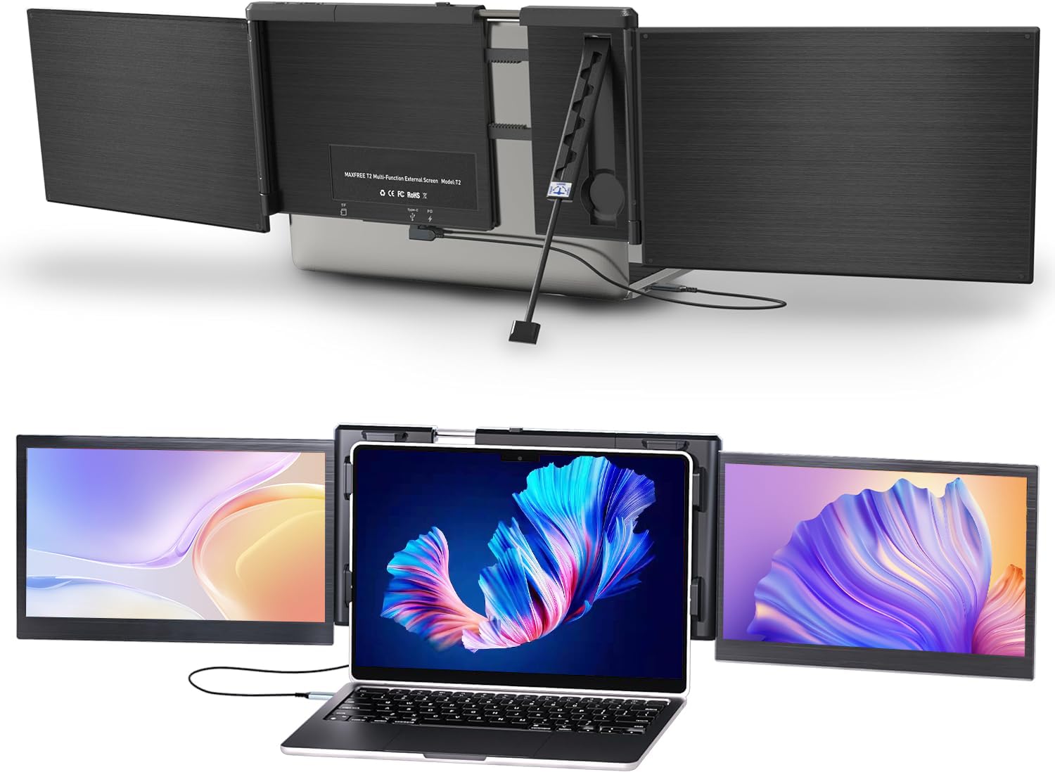13.3" Laptop Screen Extender for M1 MacBook One Cable Plug&Play, Cooling System Triple Portable Monitor for Laptop with USB C HDMI, Monitor Attachment for Laptop Frame 13-16 inch Mac/Android