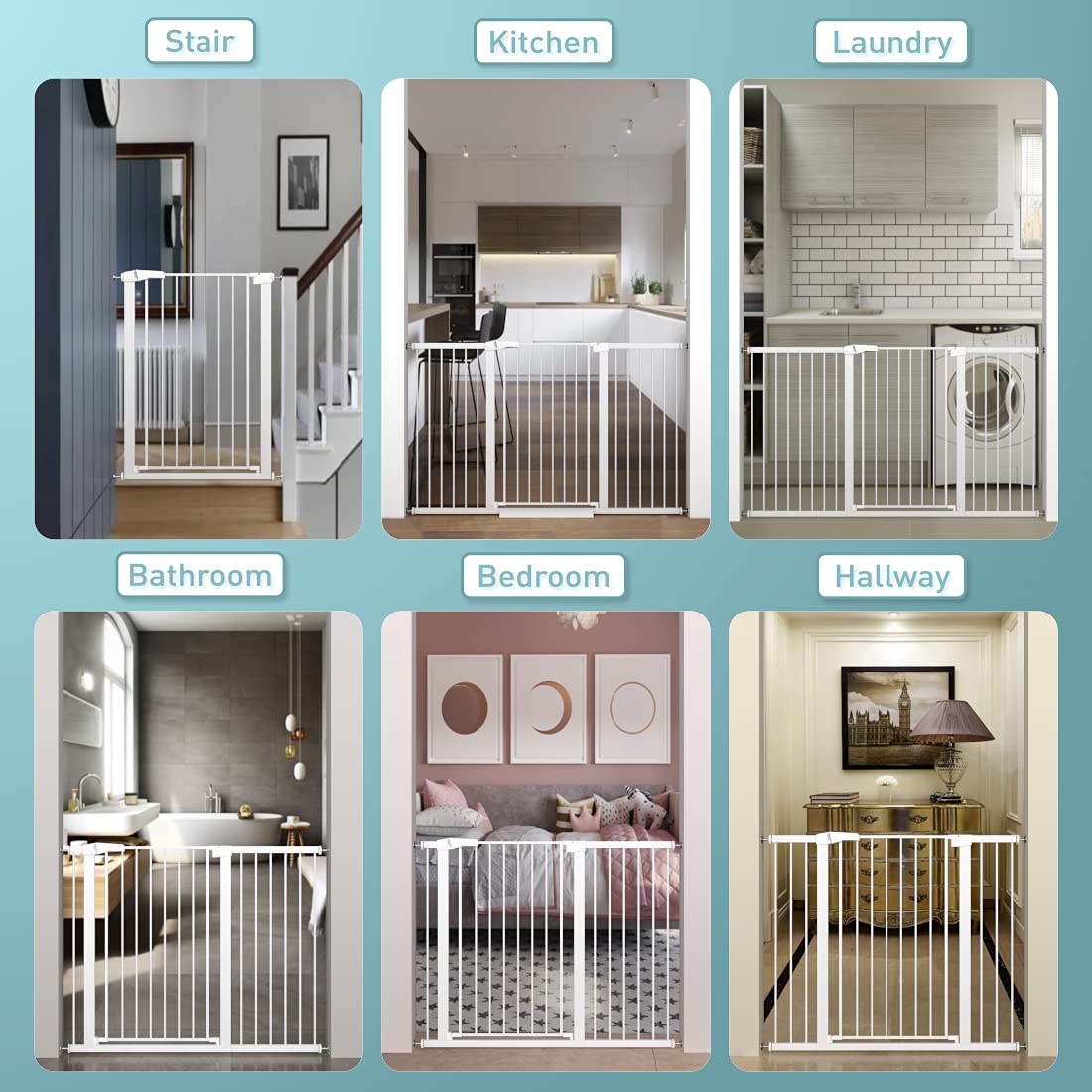 Extra Tall Baby Gate Stand 38" Tall - 59.84"-62.60" Wide Long Walk Through Pet Gate for kids or Large Pets - Metal Pressure Mounted Safety Gate