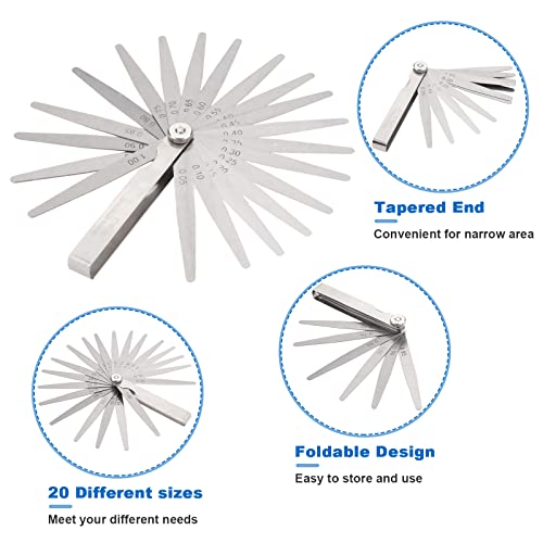 20 Blades Feeler Gauge, Universal Stainless Steel Feeler Gauge, Gap Measuring Tool/Metric Imperial Measure Hand Tool for Repairing, Checking Valves,etc