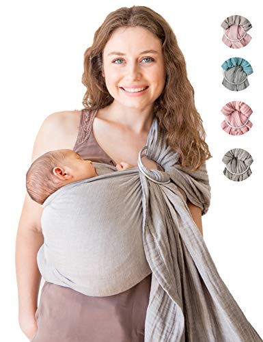 Baby Sling and Ring Sling 100% Cotton Muslin Infant Carrier, Ring Sling Baby Carrier Front and Chest Newborn Carrier Baby Carrier Wrap, Toddler Carrier â Grey