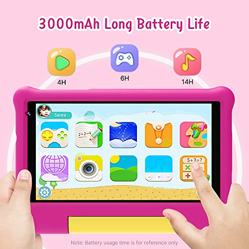 ApoloSign Kids Tablet, 7-inch Android 13 Tablet for Kids, 2GB RAM+32GB ROM with WiFi, Bluetooth, Parental Control APP, Educational Games, Dual Cameras, Shockproof Case(Pink)