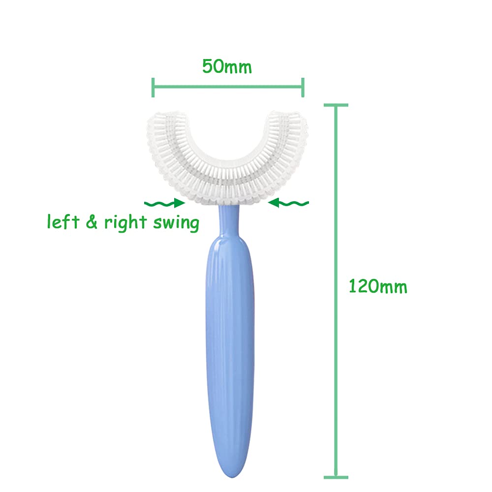 SHNOKER New Toothbrush with U-shaped Food Grade Silicone Brush Head for Kids 2-8 Years Old (Blue, 1Pack)