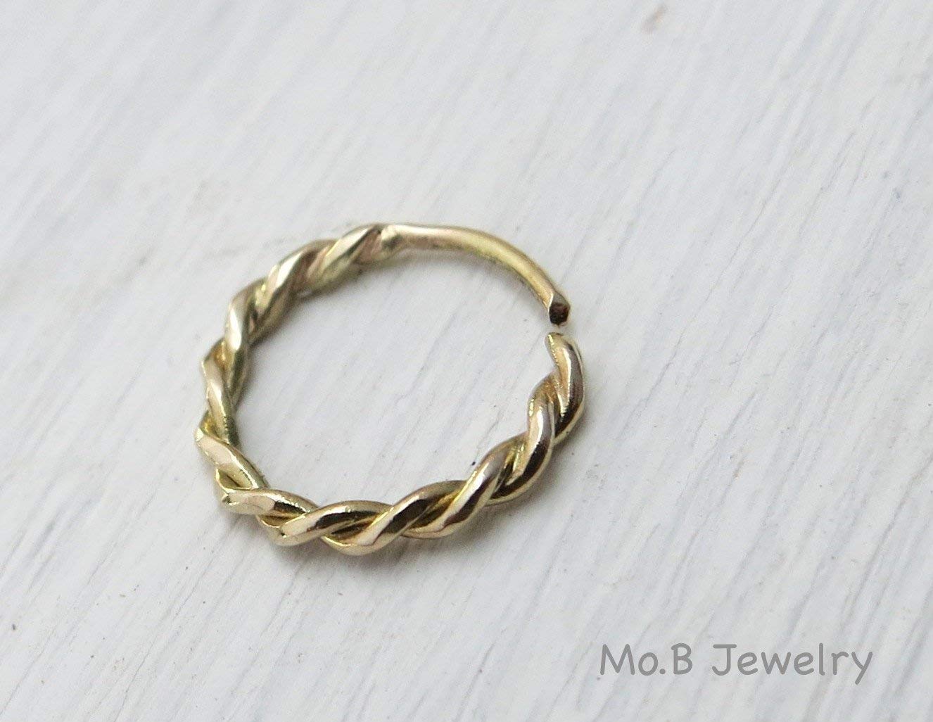14k Nose Ring, 22g Solid Yellow Real Gold Nose Ring, Twisted Rope Piercing Jewelry, Nose Hoop, Minimalist Dainty Tribal Handmade Boho Piercing Jewelry, 7.5mm
