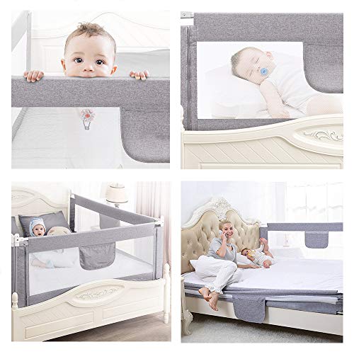 Bed Rails for Toddlers, Extra Long Kids' Bed Rails Guard, Full Size Baby Bedrail for Children, Infants Safety Guardrail (Gray, 70" L x 30β H)