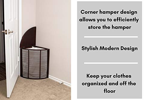 BirdRock Home Compact Corner Laundry Hamper with Lid and Removable Liner - Small - Brown Bamboo - Easily Transport Laundry - Baby Dirty Clothes Bin Sorter Basket - Cut Out Handles