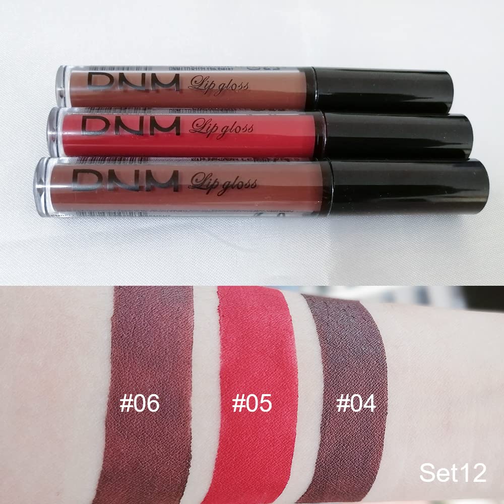 DNM 3Pcs Matte 24-hour Liquid Lipstick Sets, Dark Ruby Brown Red Permanent Stay on Lipstick Lip Set for Black Women Long Lasting 24 Hours Smudge Proof labiales matte labial mate larga duracion 24 02