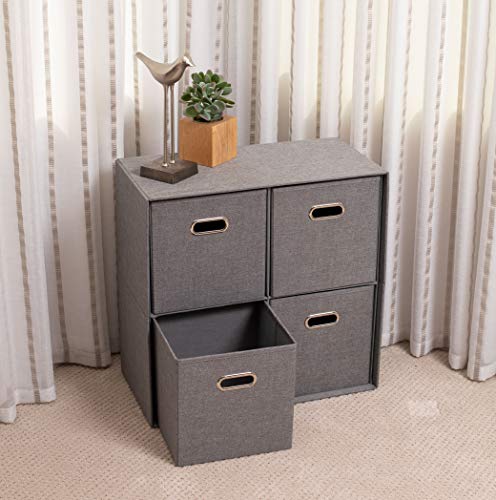 BIRDROCK HOME Grey Linen Cube Organizer with 4 Storage Bins β Collapsible Fabric Shelves and Cubes