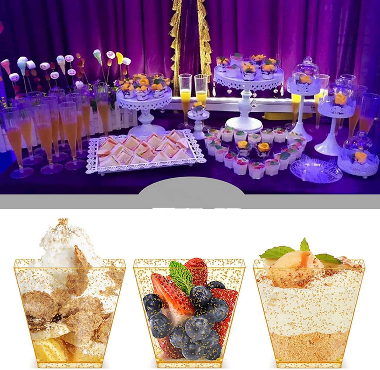 150 Pcs 2 Oz 60ml Small Square Dessert Cups with Spoons 150 Set Plastic Ice Cream Dessert Bowls Disposable Dessert Cake Cups Salad Sundae Dessert Cups Snack Appetizer Cups Serving Bowl Party Favor