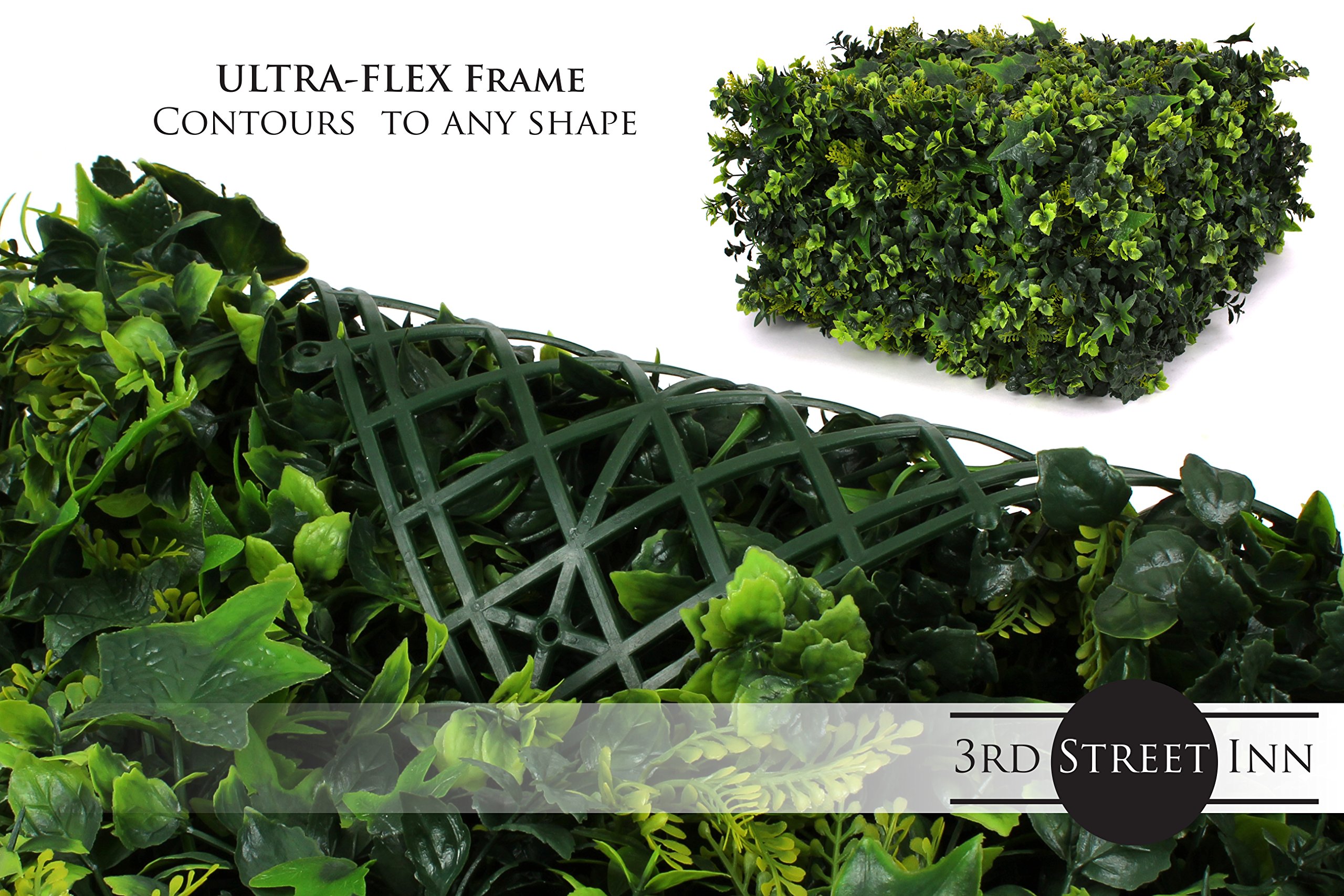 3rd Street Inn Greenery Panel - Artificial Hedge Wall - Fake Plant Wall Backdrop - Privacy Screen - Interlocking Panels - Indoor Outdoor Décor (12, English Garden)