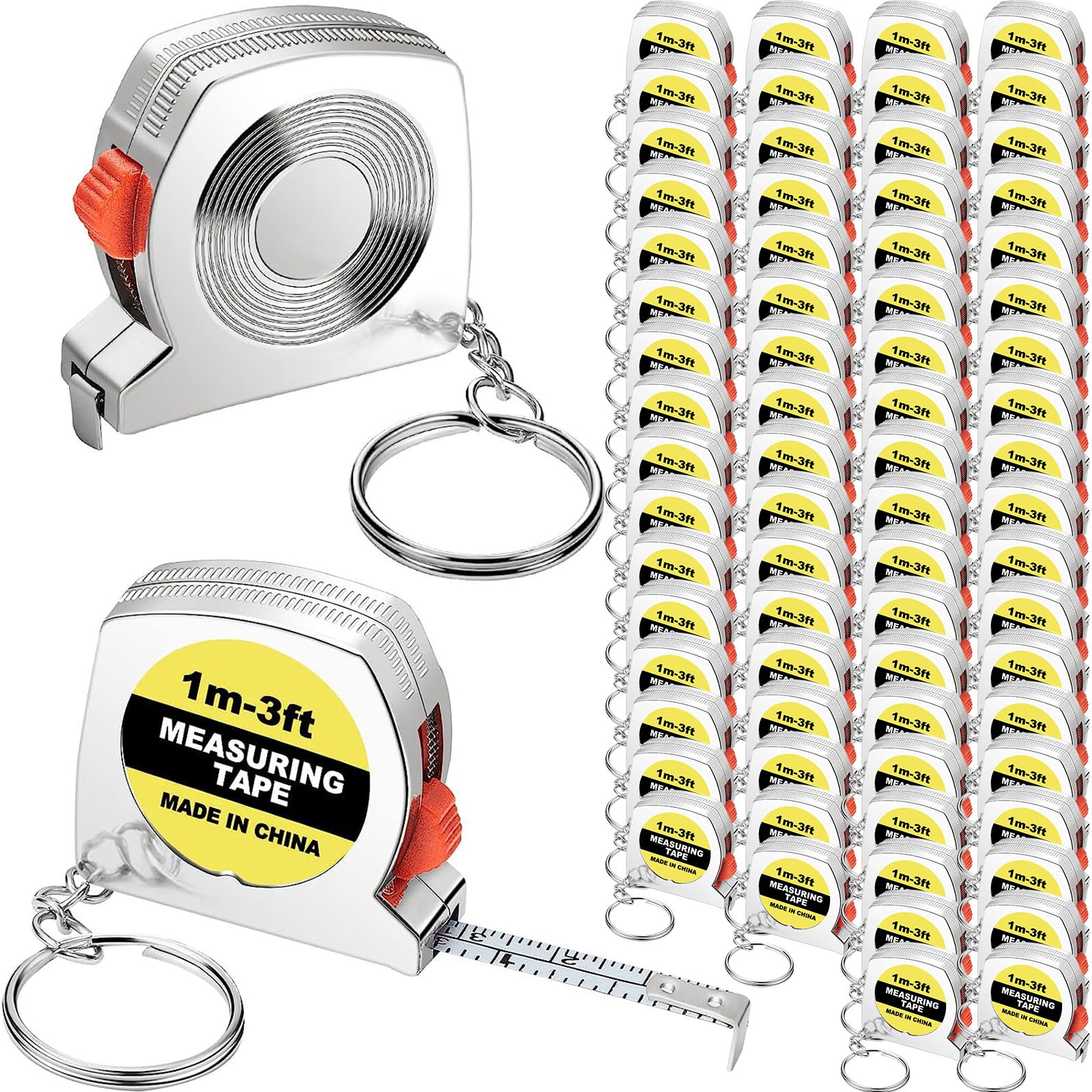 20 Pieces Tape Measure Keychains Functional Mini Retractable Measuring Tape Keychains with Slide Lock for Birthday Party Favors and Daily Use, 1 m/ 3 ft (20)